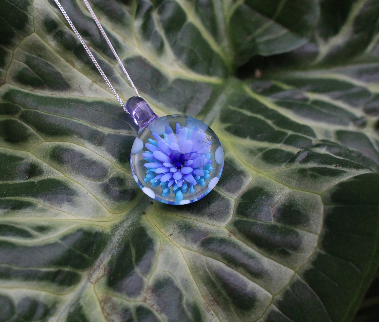 Lampworked Glass Flower Pendant Necklace Blue Purple Handmade - Etsy