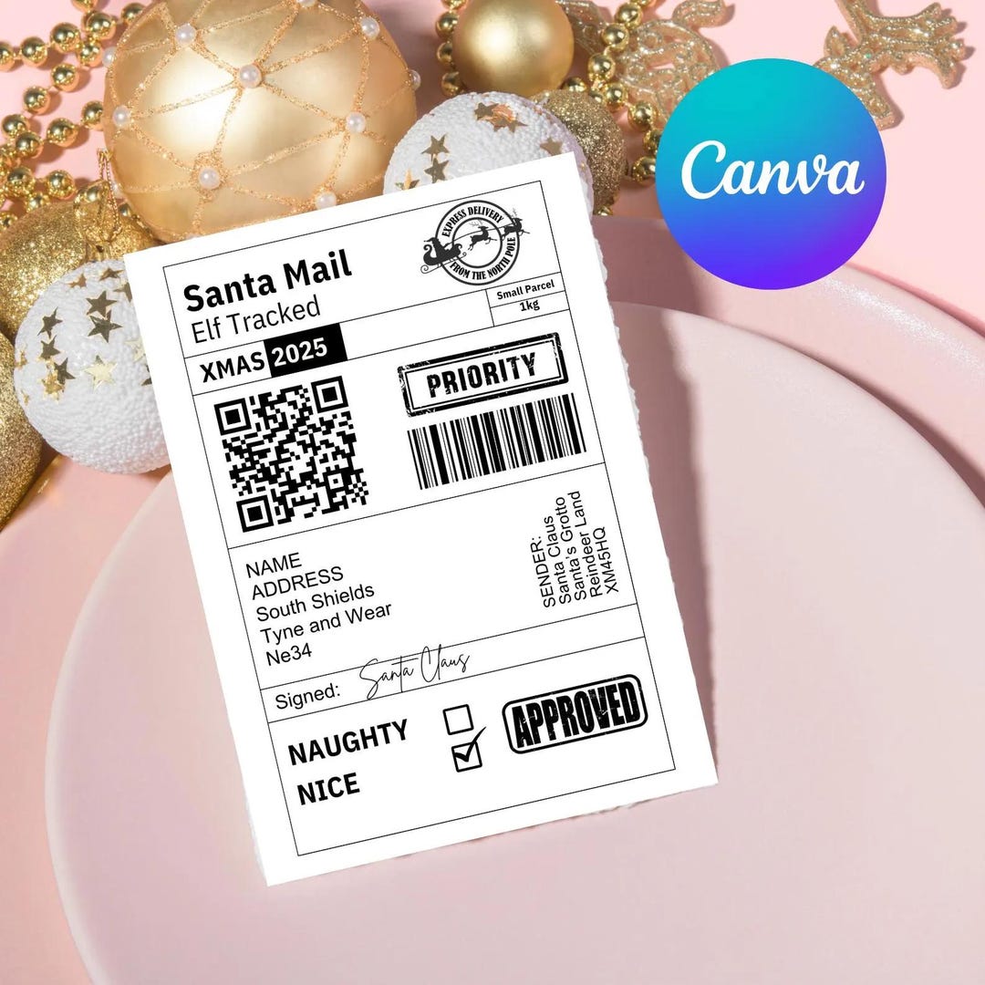 Editable Santa Shipping Label Canva Template | Personalized North Pole ...