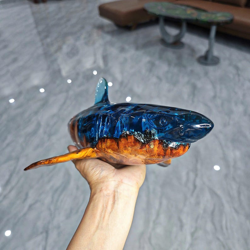 Epoxy Resin Great White Shark Statue, Wood Art Sculpture - Etsy