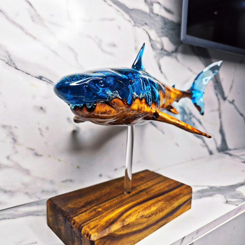 Epoxy Resin Great White Shark Statue, Wood Art Sculpture - Etsy