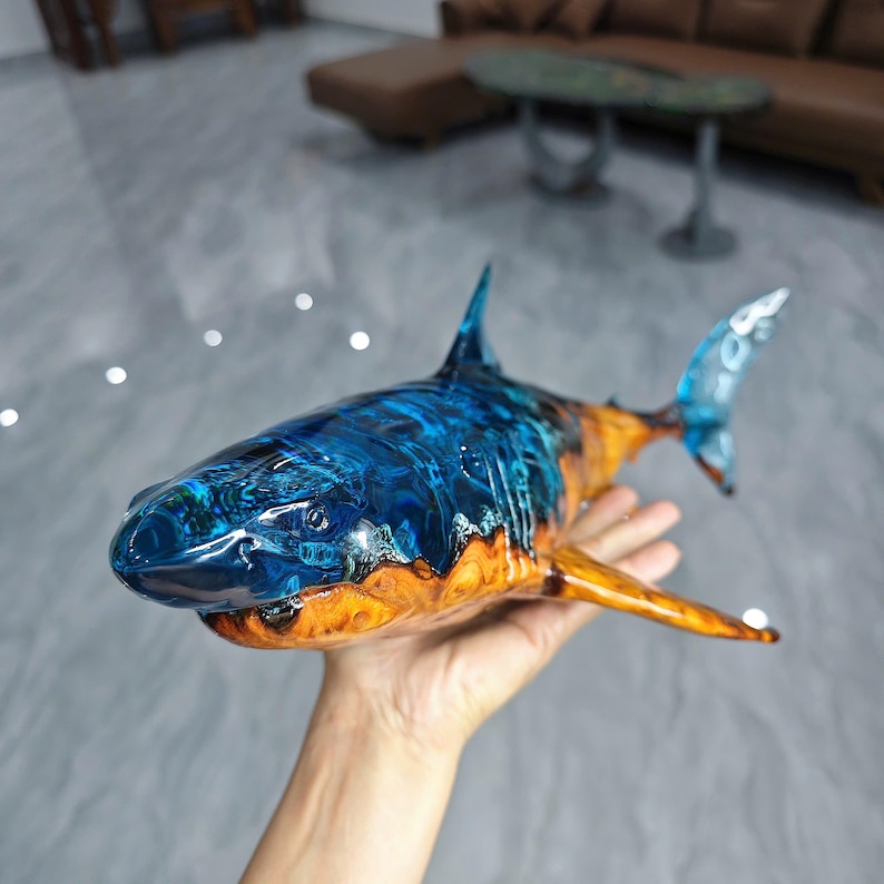 Epoxy Resin Great White Shark Statue, Wood Art Sculpture - Etsy