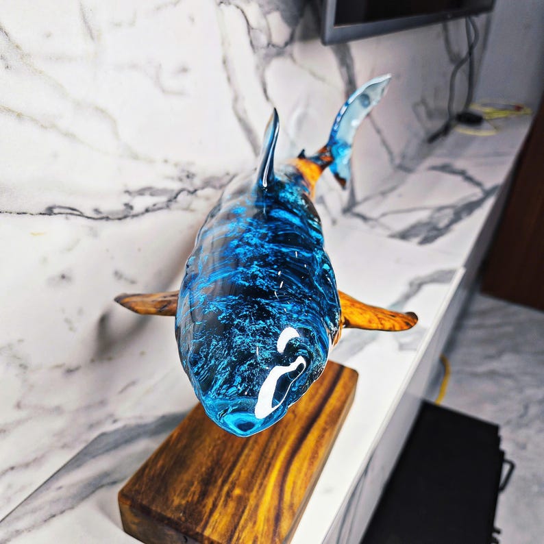 Epoxy Resin Great White Shark Statue, Wood Art Sculpture - Etsy