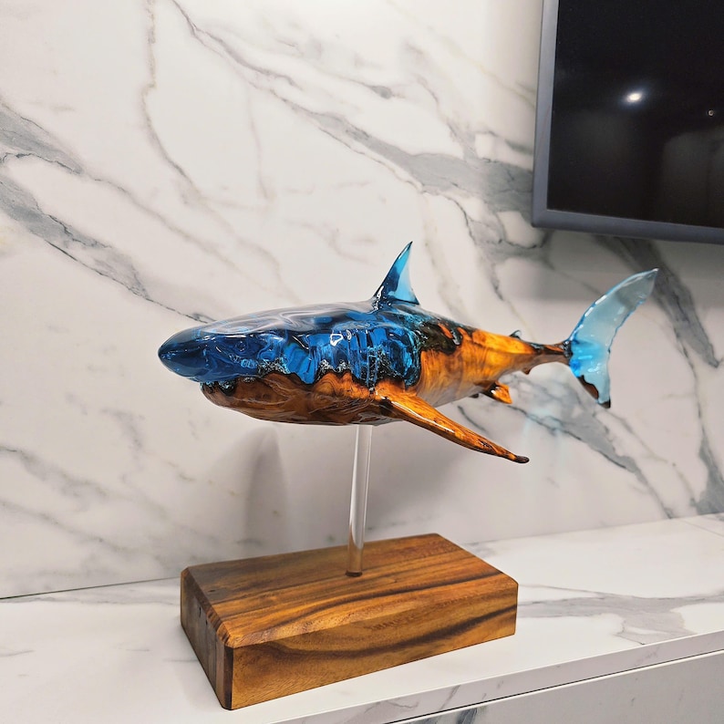 Epoxy Resin Great White Shark Statue, Wood Art Sculpture - Etsy