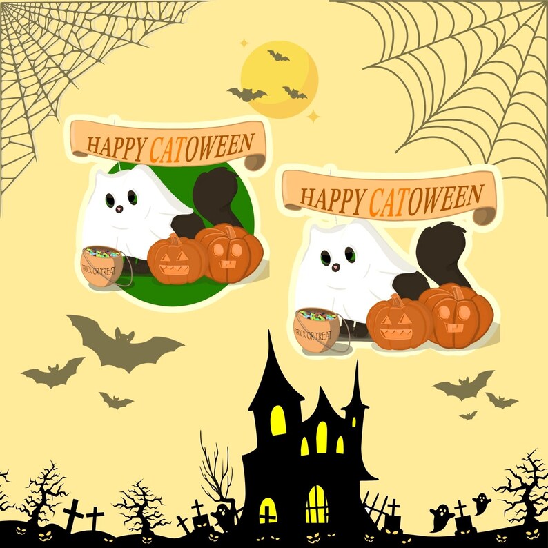 Halloween Cat Ghost Costume PNG: Spooky Pumpkin Art (digital Download ...