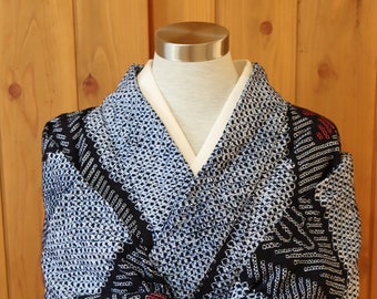 Vintage Japanese Indigo Cotton Tie Dye Arimatsu Shibori Floral Yukata ...