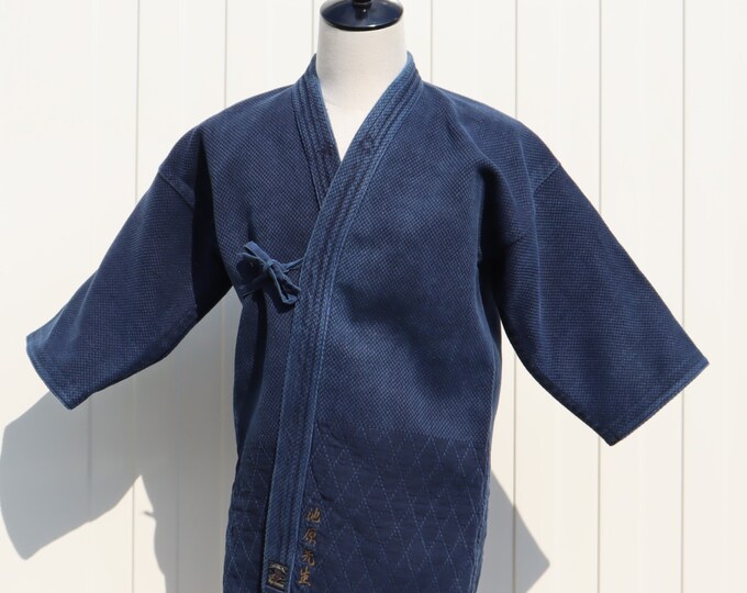 Large Vintage Japanese Aizome Indigo Cotton Kendo Gi Aikido Budo Kimono ...