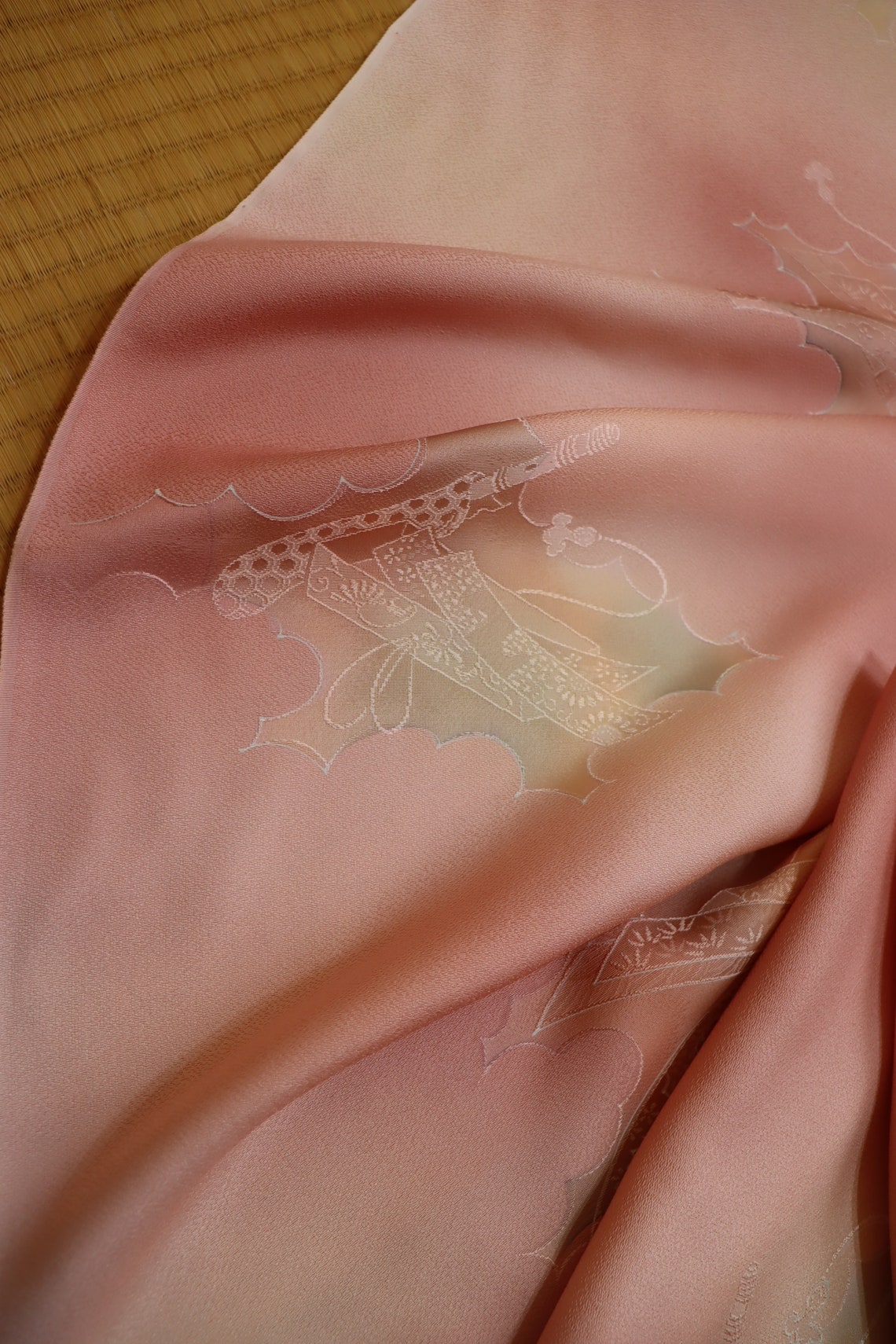 60 Inches Long Pink Gradation Tango Chirimen Vintage Japanese Smooth ...