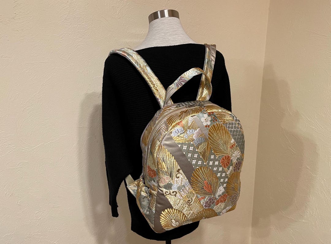 Vintage Japanese Obi Upcycled Metallic Fabric Backpack Bag Shopping Bag ...