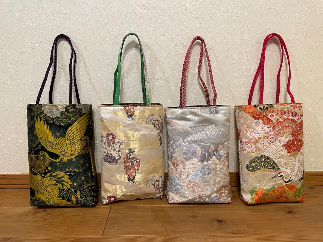 Vintage Japanese Obi Upcycled Tote Bag Shopping Bag Small Bucket Kimono ...