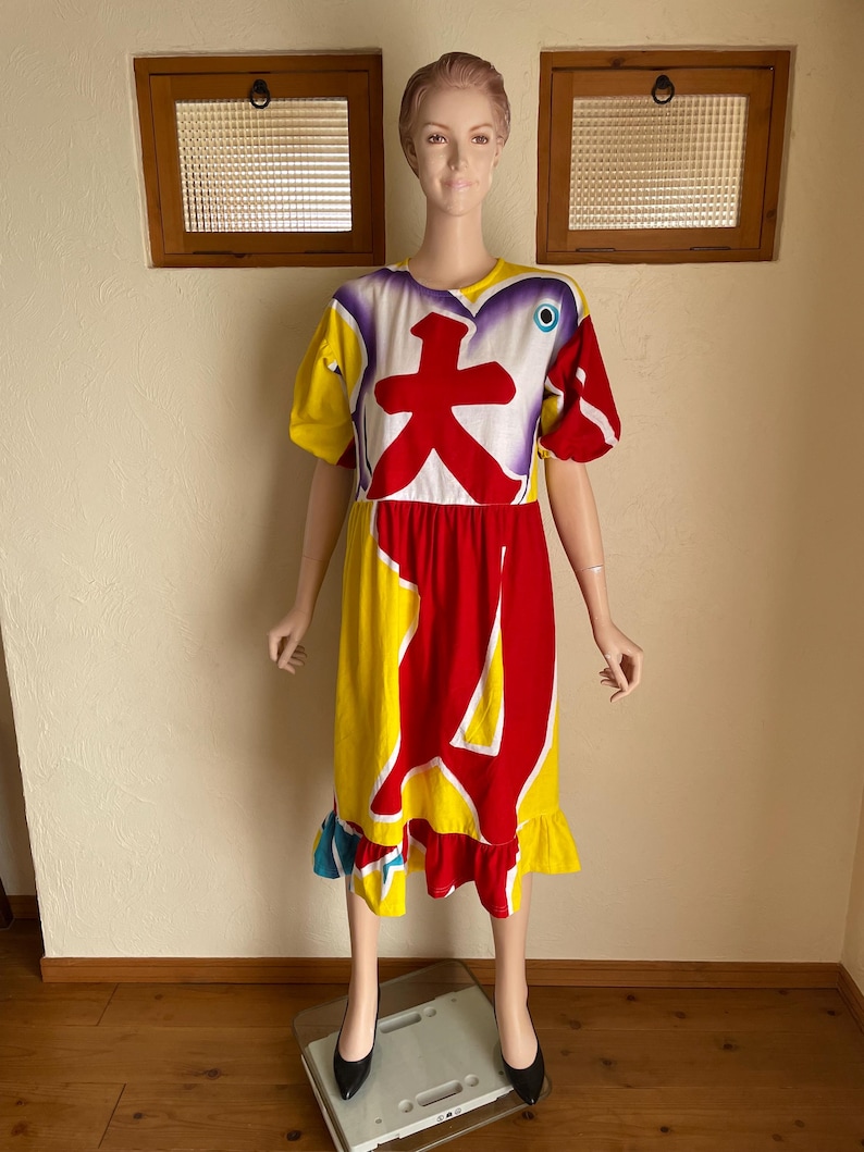 Upcycled Japanese Fishing Flag Smock Dress: Tsutsugaki Cotton, Women's ...