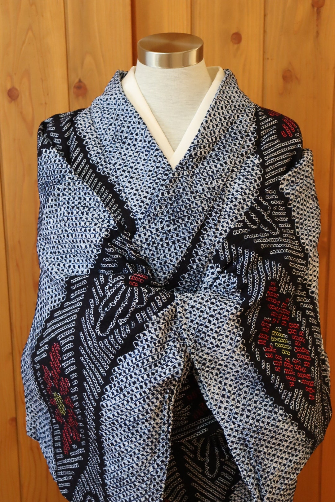 Vintage Japanese Indigo Blue Cotton Tie Dye Arimatsu Shibori Floral ...