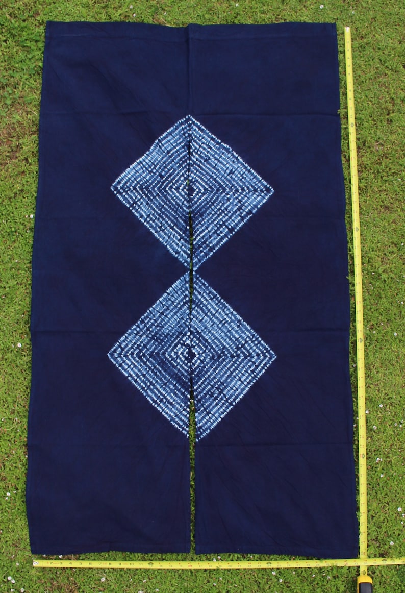 New Japanese Noren Curtain Indigo Cotton Shibori Tie Dye Aizome Diamond ...