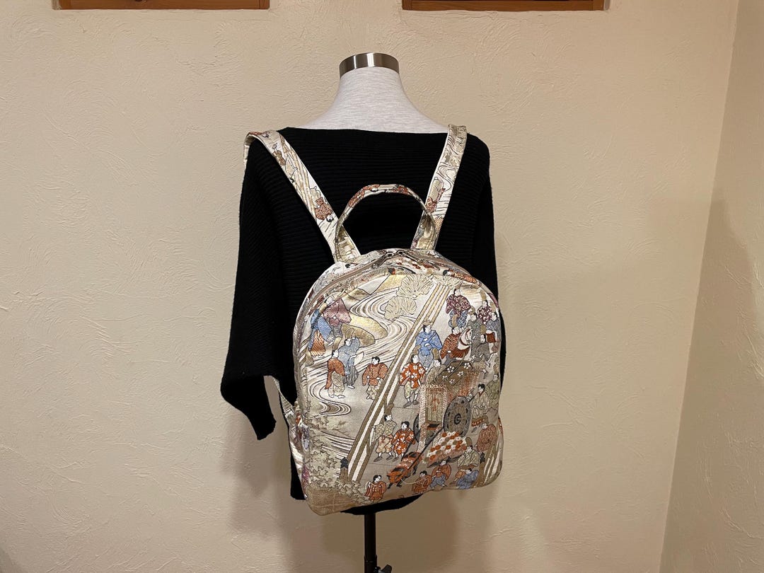 Heian Noble Japanese Vintage Obi Upcycled Metallic Fabric Backpack Bag ...