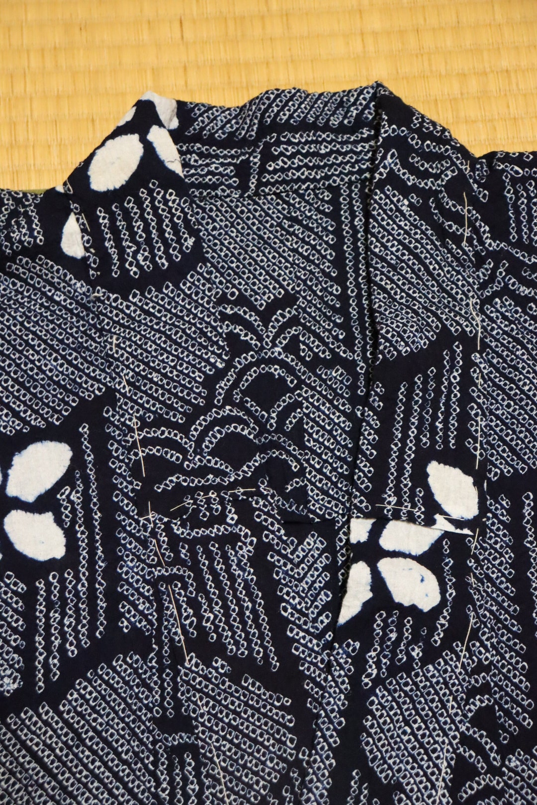 Vintage Japanese Indigo Cotton Tie Dye Arimatsu Shibori Floral Yukata ...