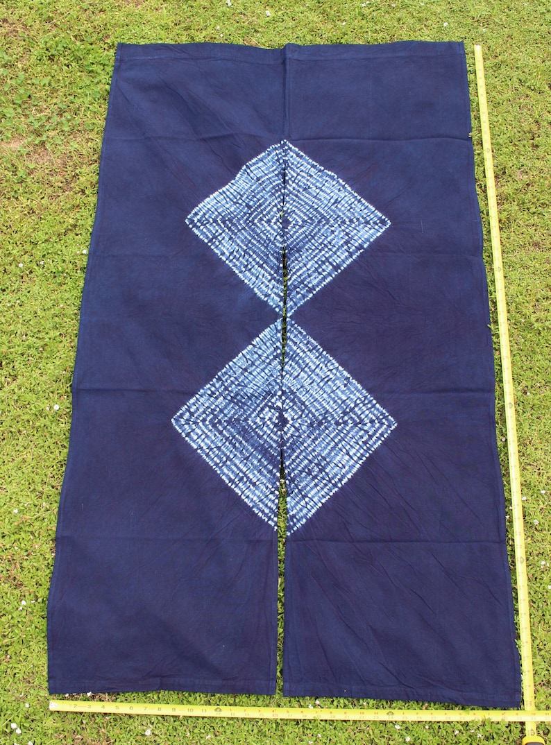 New Japanese Noren Curtain Indigo Cotton Shibori Tie Dye Aizome Diamond ...