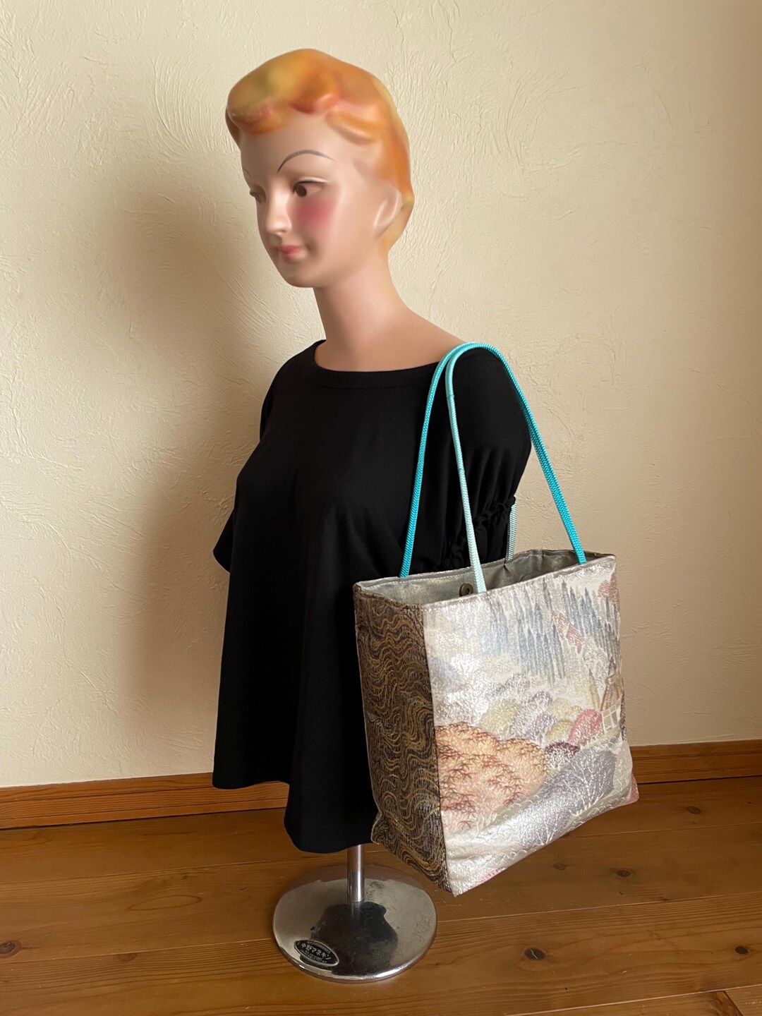 Vintage Japanese Obi Upcycled Metallic Fabric Tote Bag Shopping Bag ...