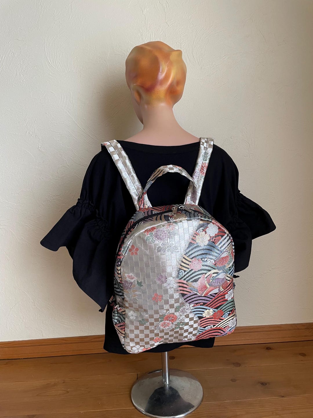 Japanese Vintage Obi Upcycled Metallic Fabric Backpack Bag Shopping Bag ...