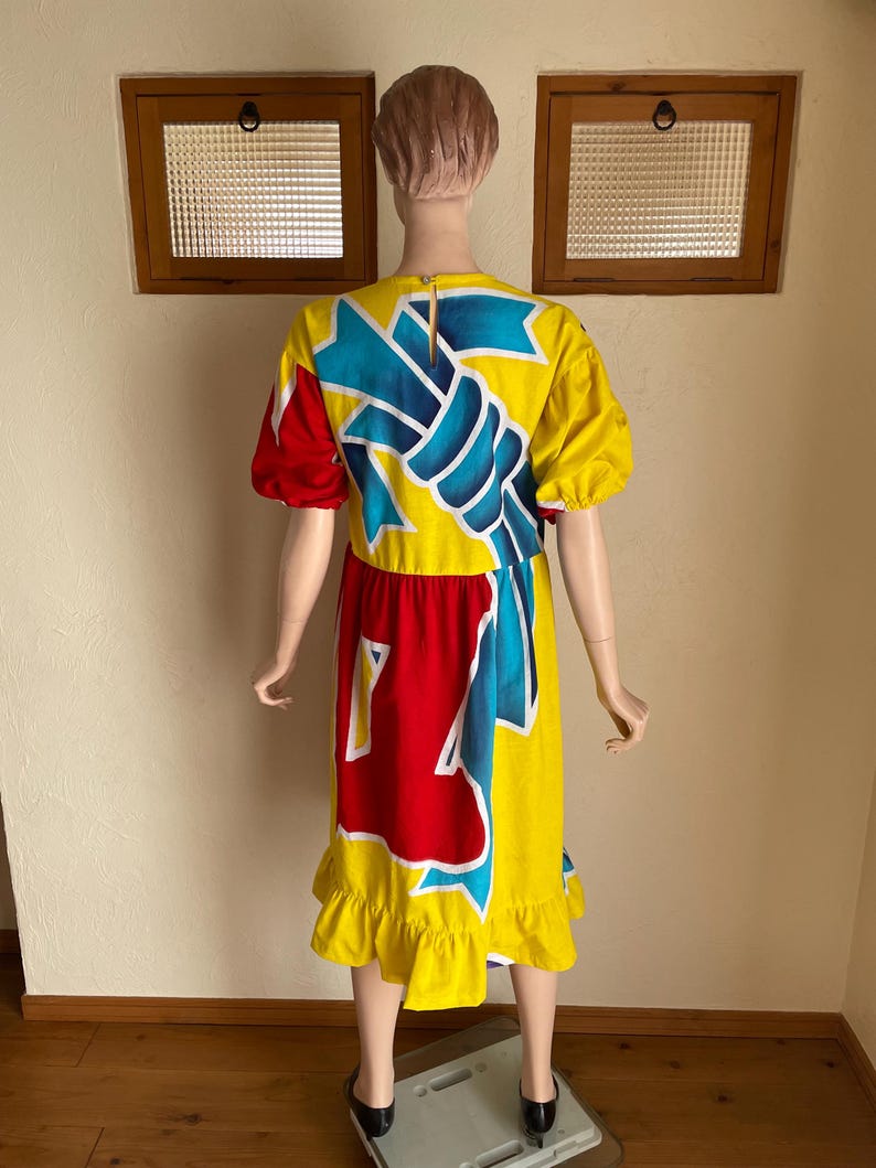 Upcycled Japanese Fishing Flag Smock Dress: Tsutsugaki Cotton, Women's ...
