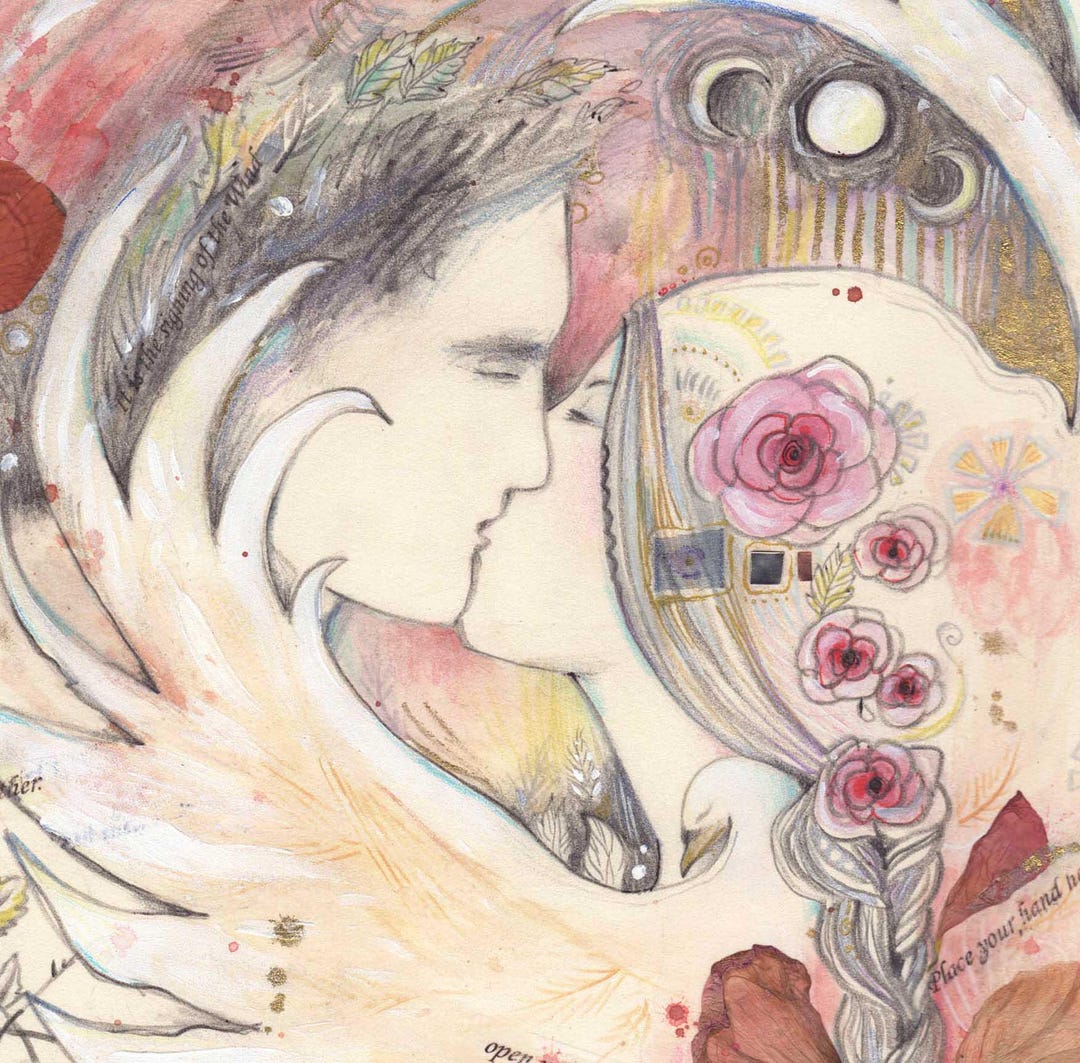 Lovers Tryst Romantic Art Print Limited Edition Symbolist Watercolor ...