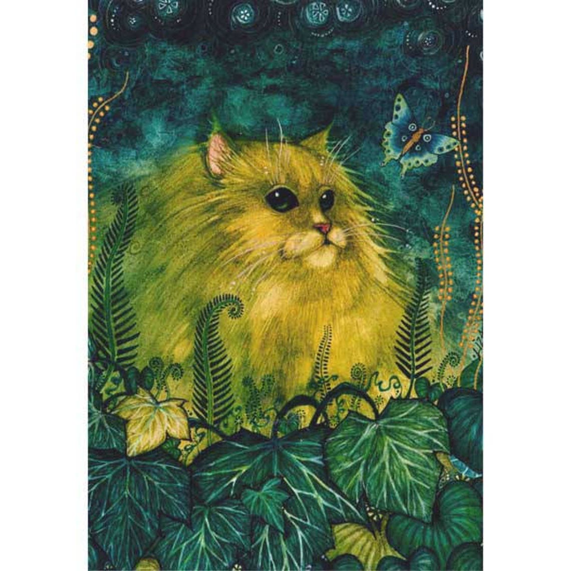 Green Cat Fine Art Print From the Original Painting Cat With Butterfly ...