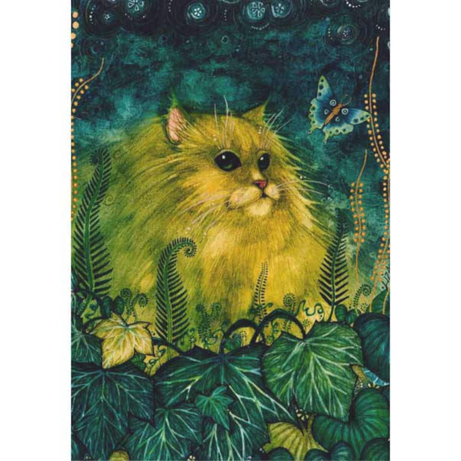 Green Cat Fine Art Print From the Original Painting Cat With Butterfly ...