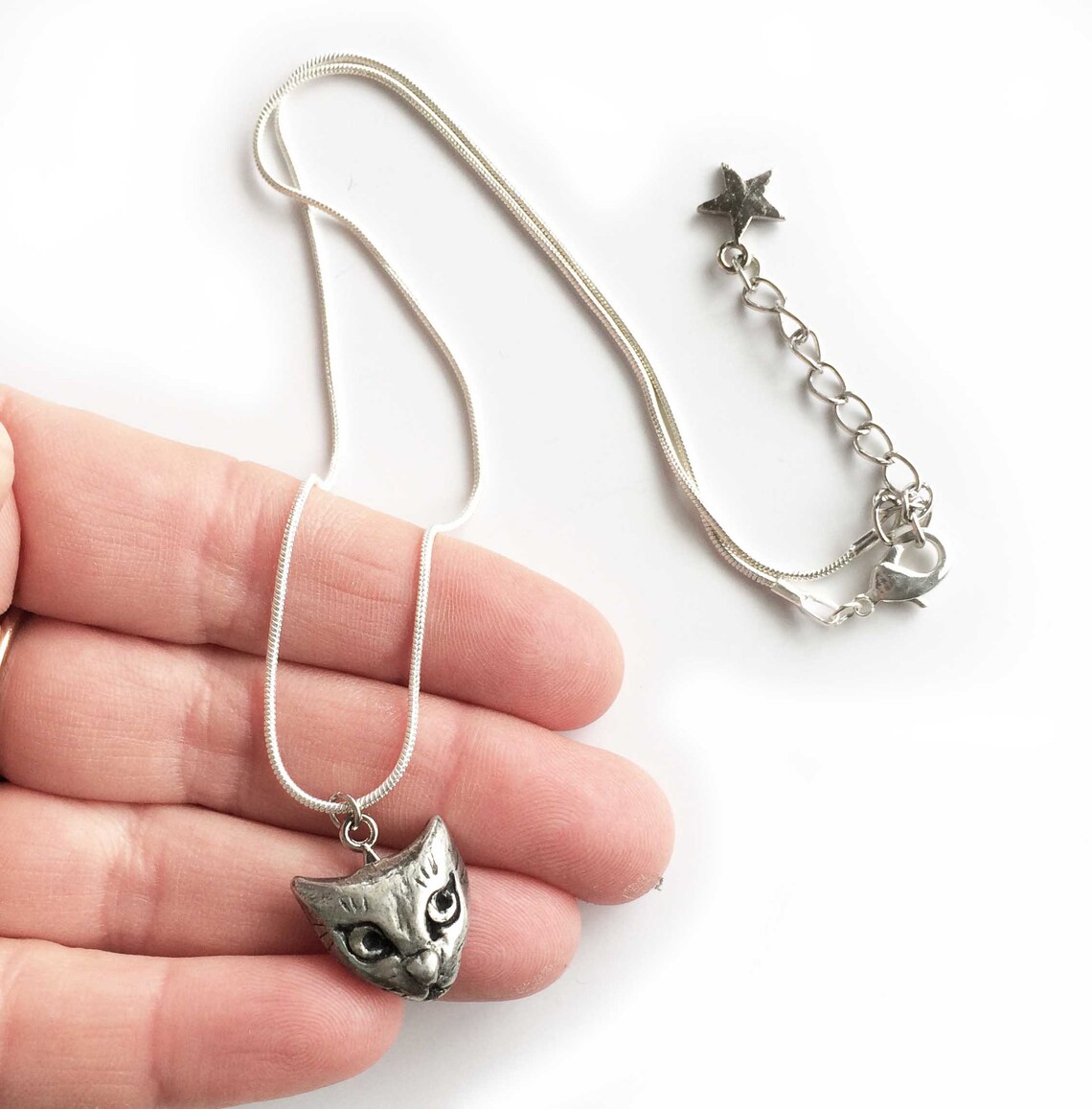 Cat Face Pendant Necklace Cute Small Cat Charm Jewelry Gift | Etsy