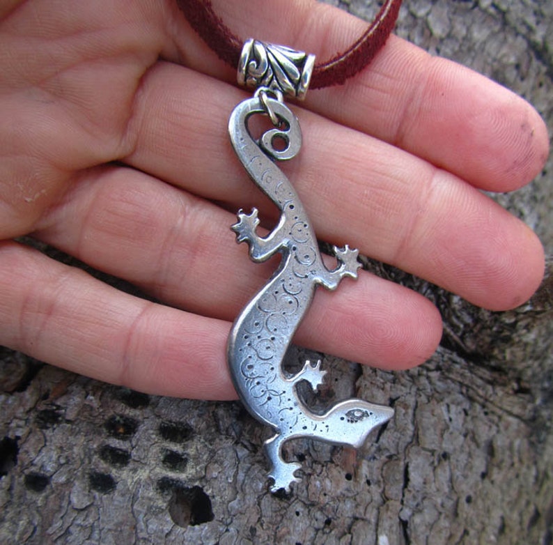 Lizard gecko pendant necklace pewter salamander totem jewelry | Etsy