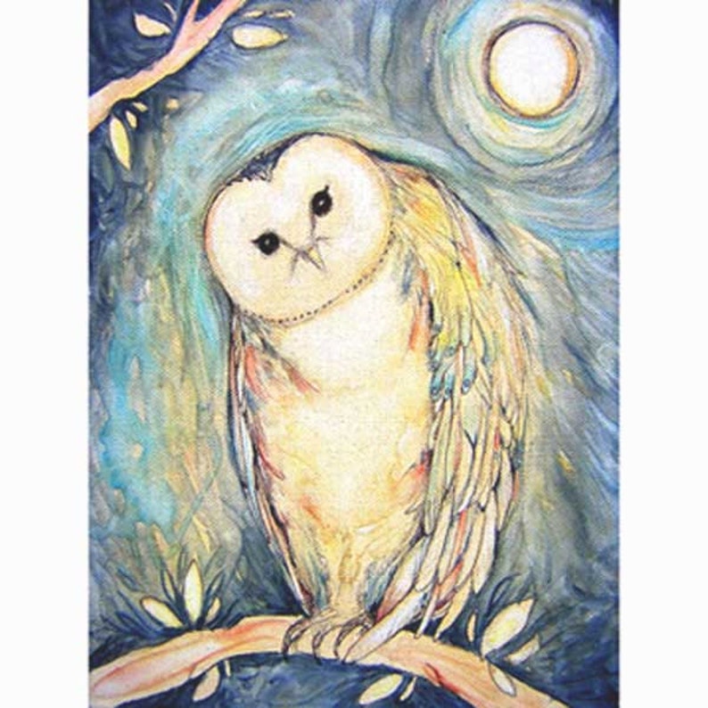 Blue Owl Art Print From the Original Painting Original Barn Owl Art ...