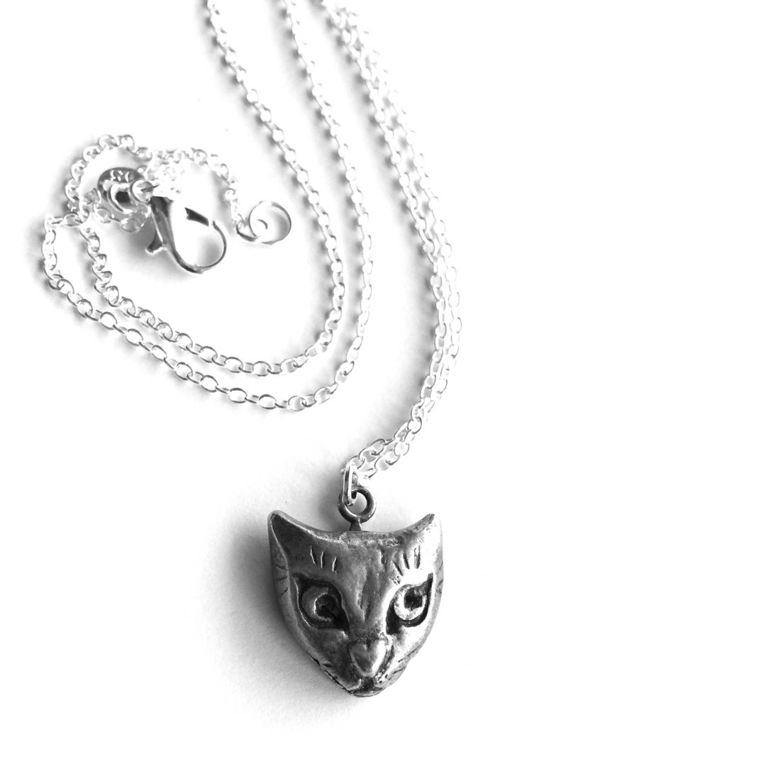 Cat Face Pendant Necklace Cute Small Cat Face Charm Jewelry Cat Gift - Etsy