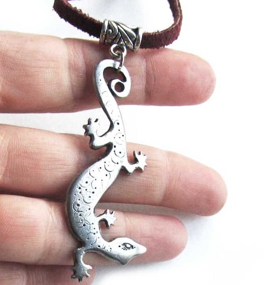 Lizard gecko pendant necklace pewter salamander totem jewelry | Etsy