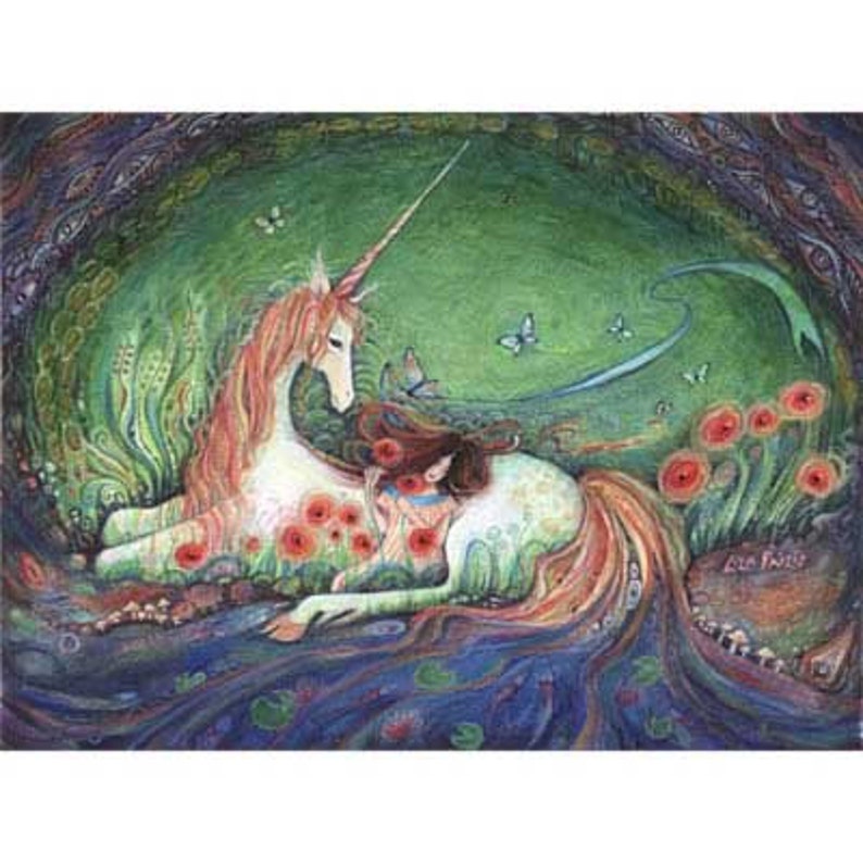 Unicorn Art Print From an Original Unicorn Painting With Little Girl ...