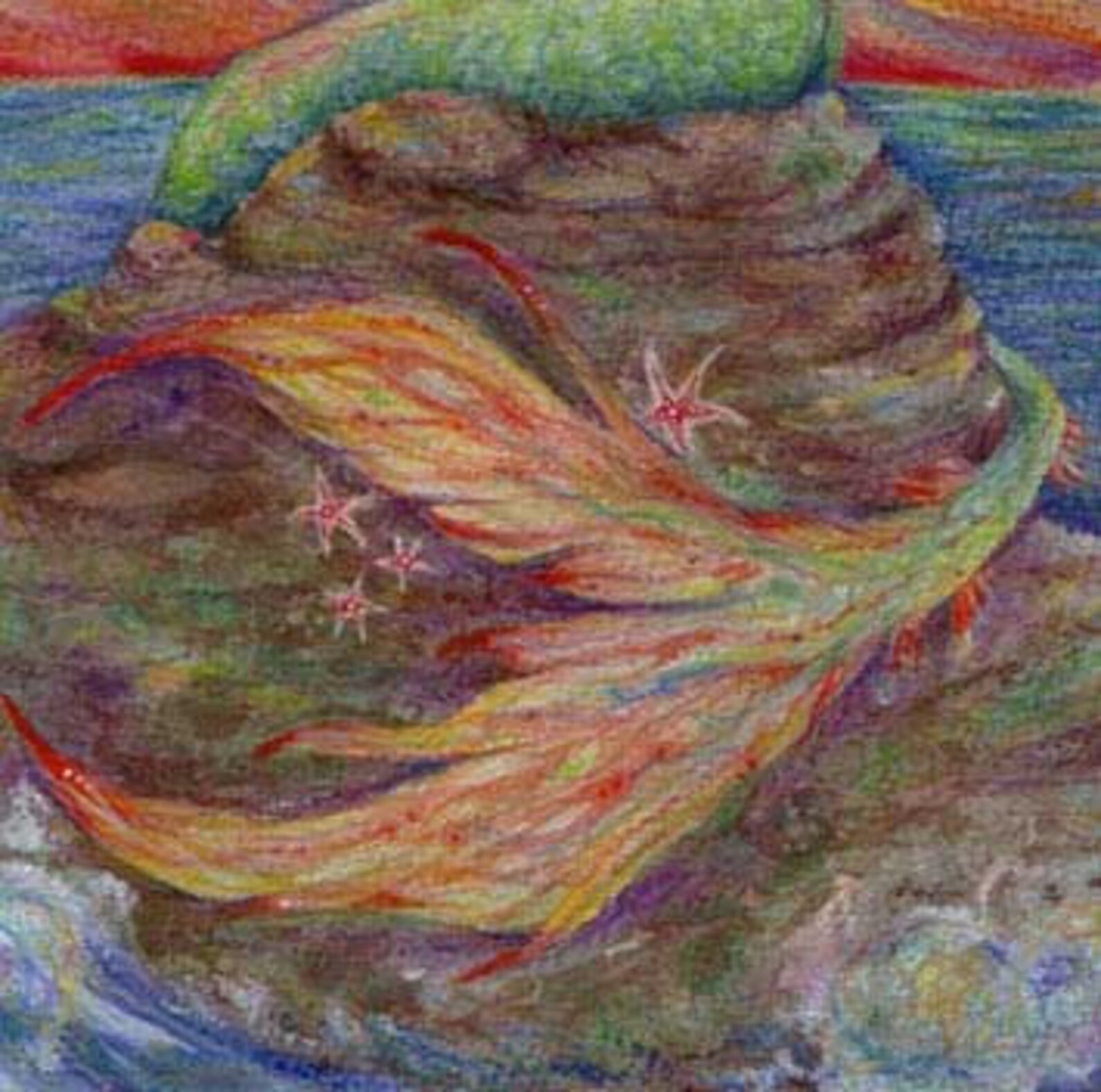 Mermaid With Sunset Art Print Siren Song Mermaid Sitting on a Rock ...