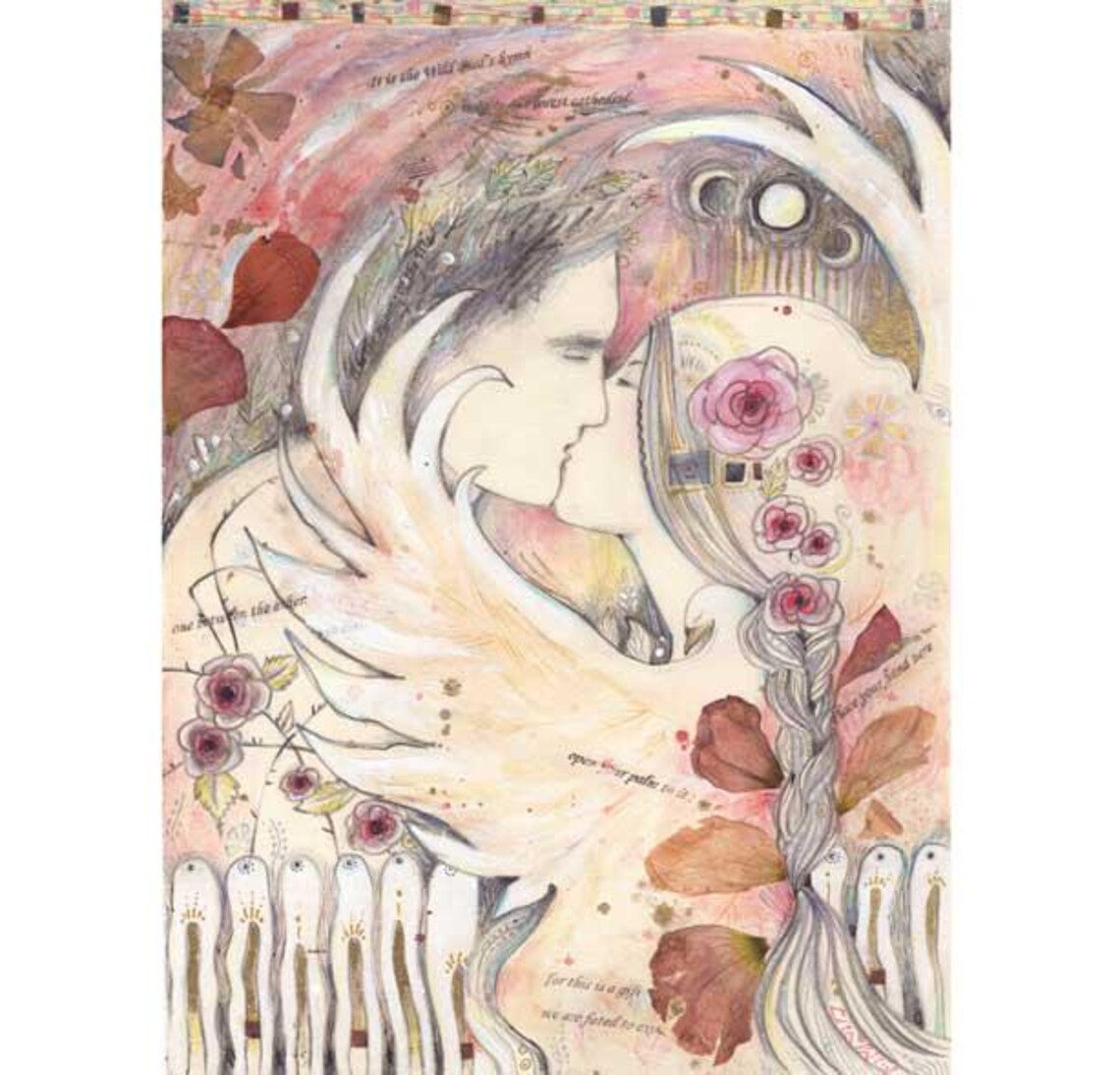 Lovers Tryst Romantic Art Print Limited Edition Symbolist Watercolor ...