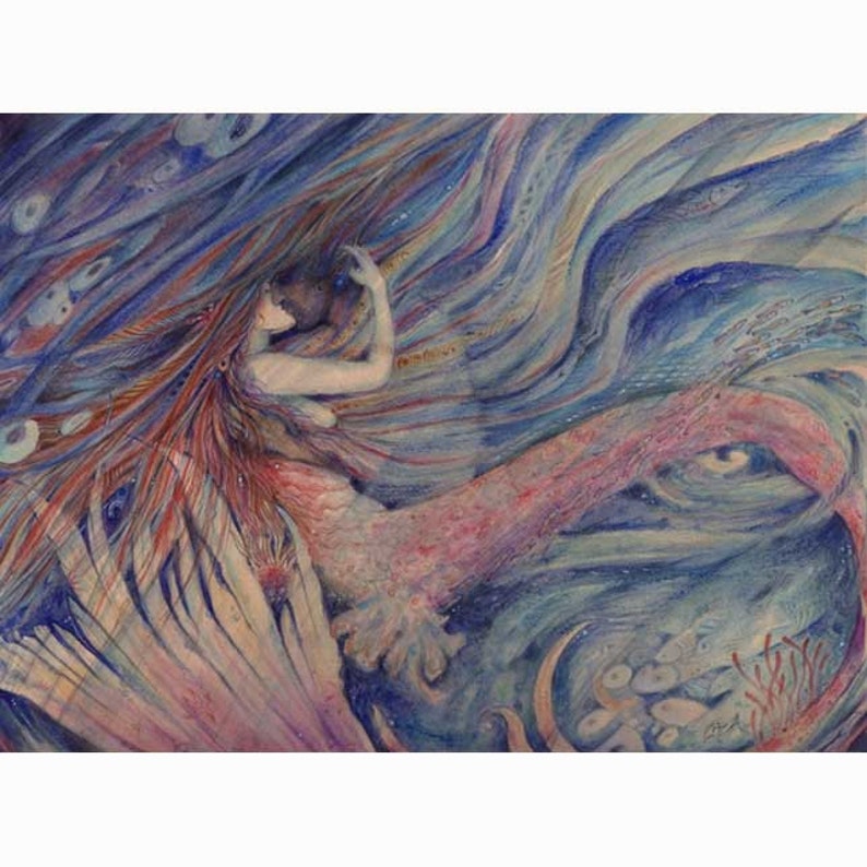 Merrow Kiss Limited Edition Mermaid Poster Print Mermaid and Her Lover ...