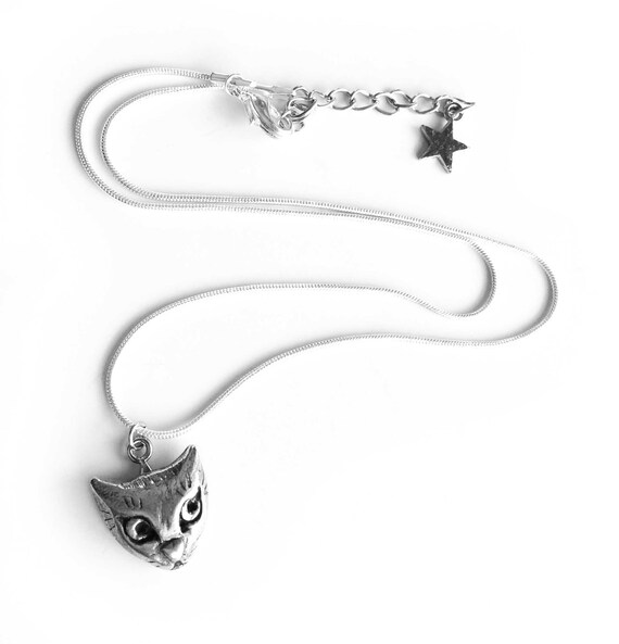 Cat Face Pendant Necklace Cute Small Cat Charm Jewelry Gift | Etsy