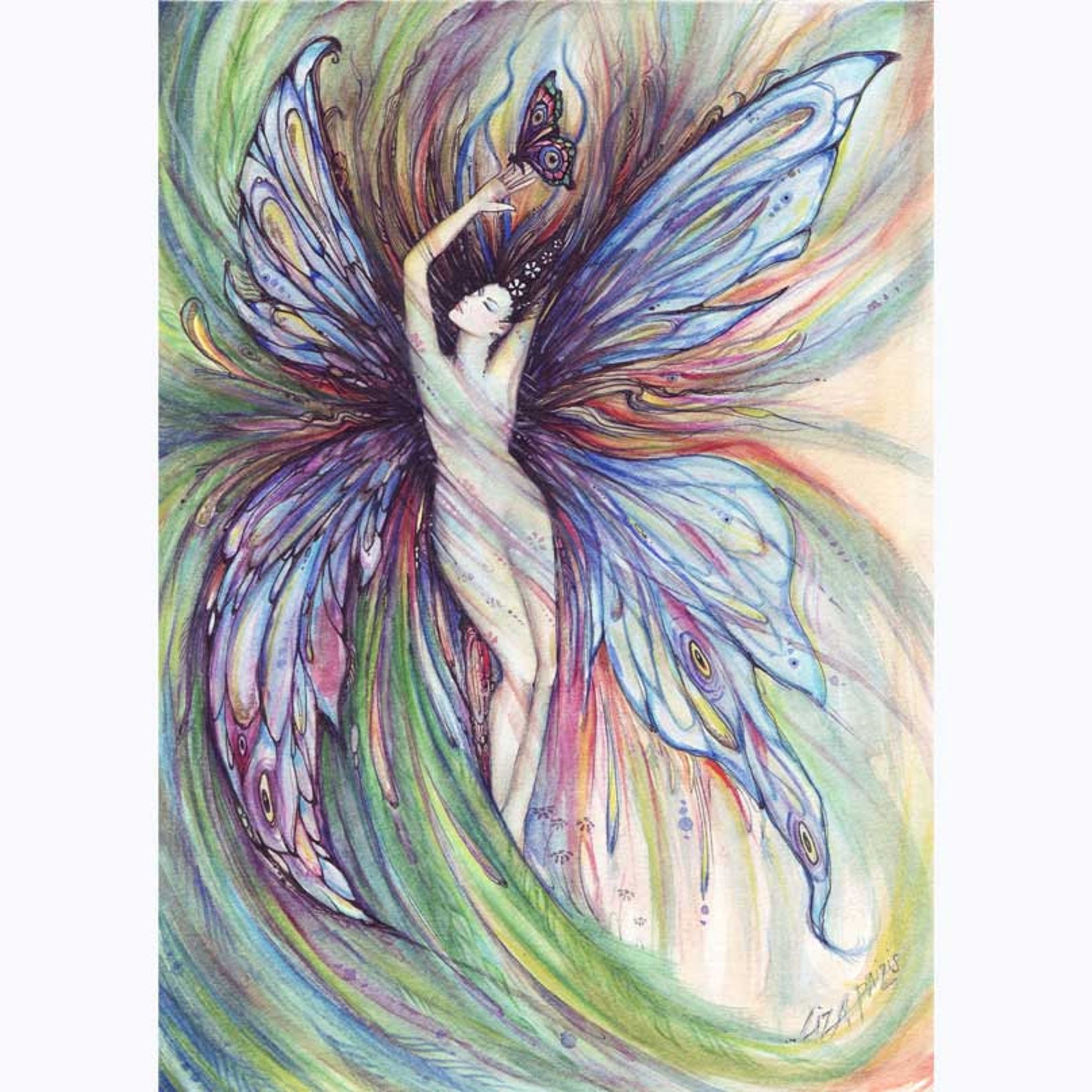 Fee Schmetterling original Aquarell Fee-Gemälde von Liza - Etsy.de