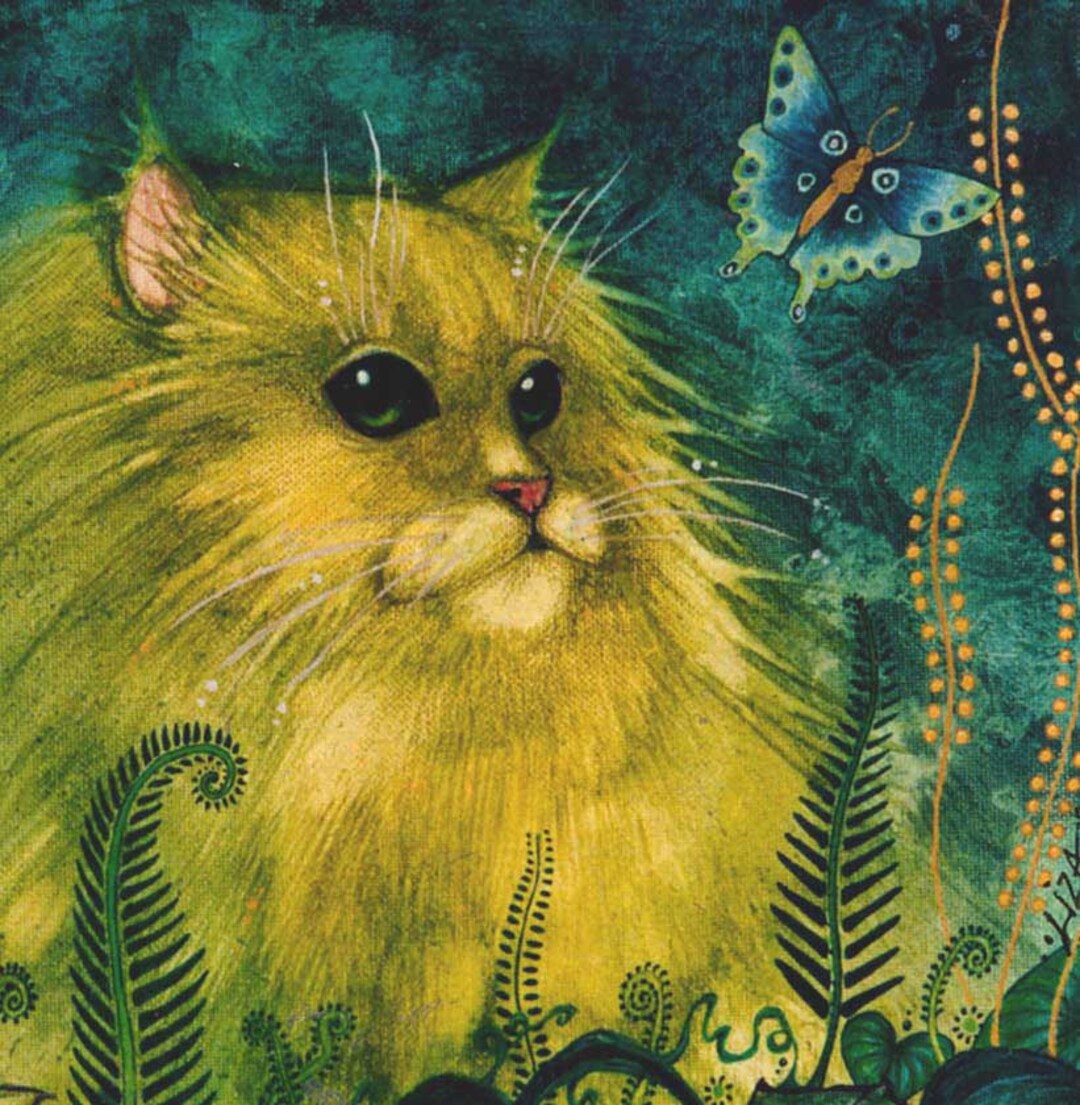 Green Cat Fine Art Print From the Original Painting Cat With Butterfly ...