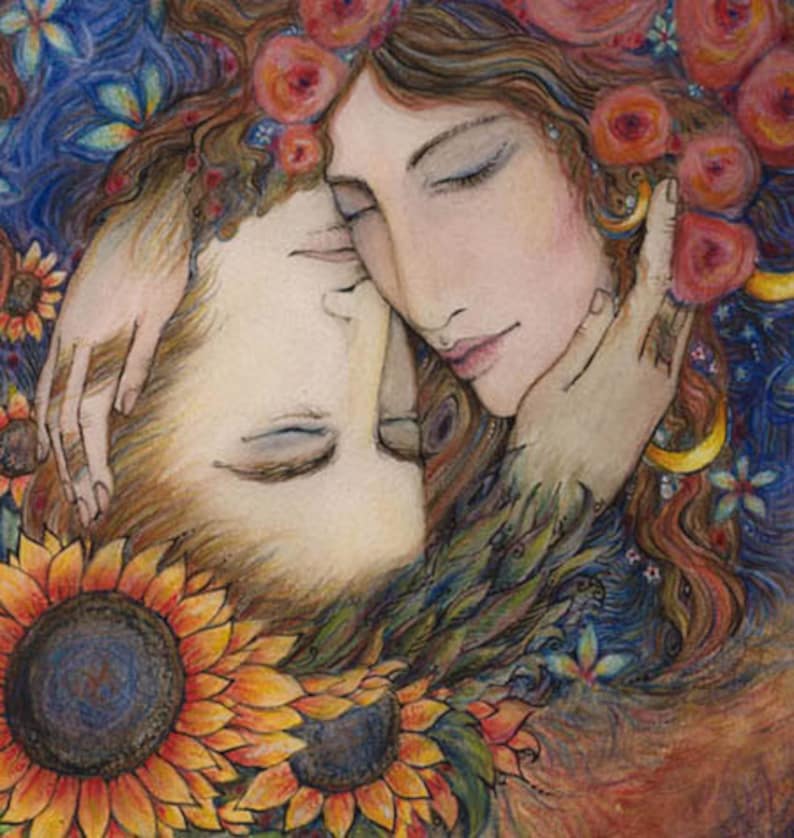 The Sun and the Moon Romantic Art Print of Lovers. - Etsy