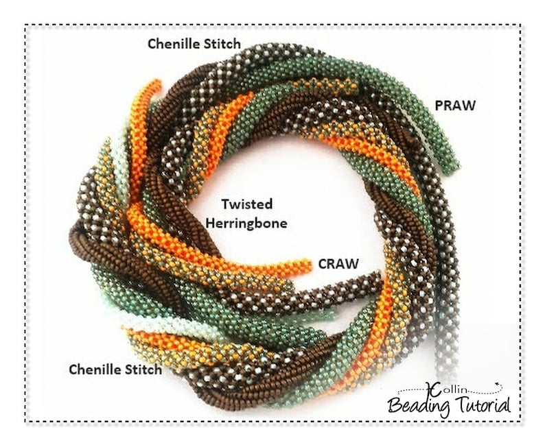 How to Beading Tutorial for 4 Tubular Ropes: CRAW, PRAW, Herringbone ...