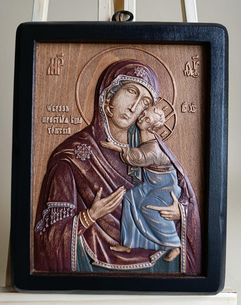 Holy Mary With the Child Icon. Woodcarving - Hand Painted - Orthodox ...