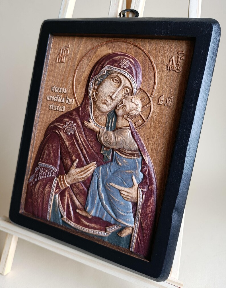Holy Mary With the Child Icon. Woodcarving - Hand Painted - Orthodox ...