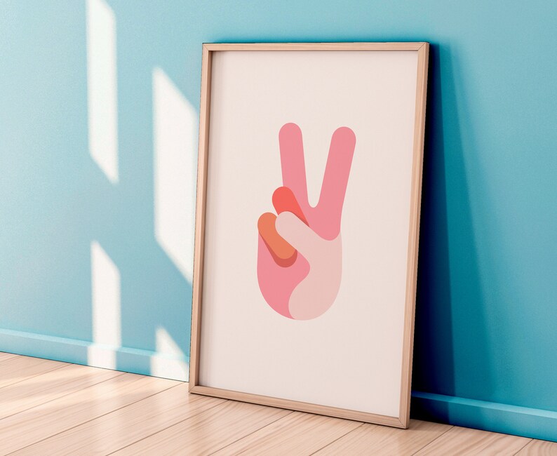 Pink Peace Sign Hand Print Peace Wall Art Minimalist Wall - Etsy
