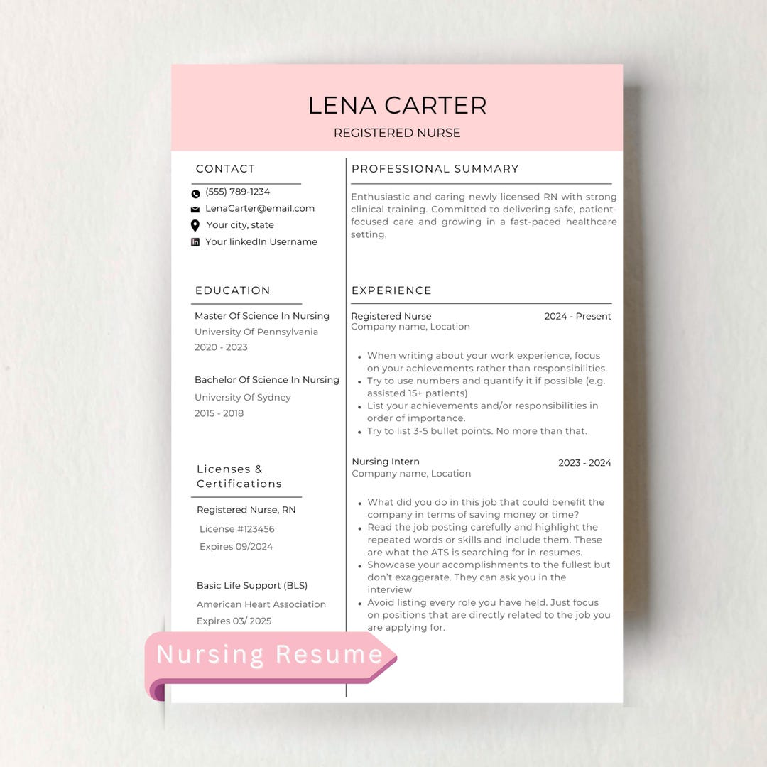 Nursing Resume Template | RN CV |new Grad Nurse Resume | Resume for ...