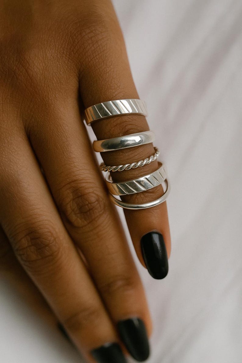 925 Sterling Silver Stacking Rings Set: Twisted & Dotted Designer Bands ...