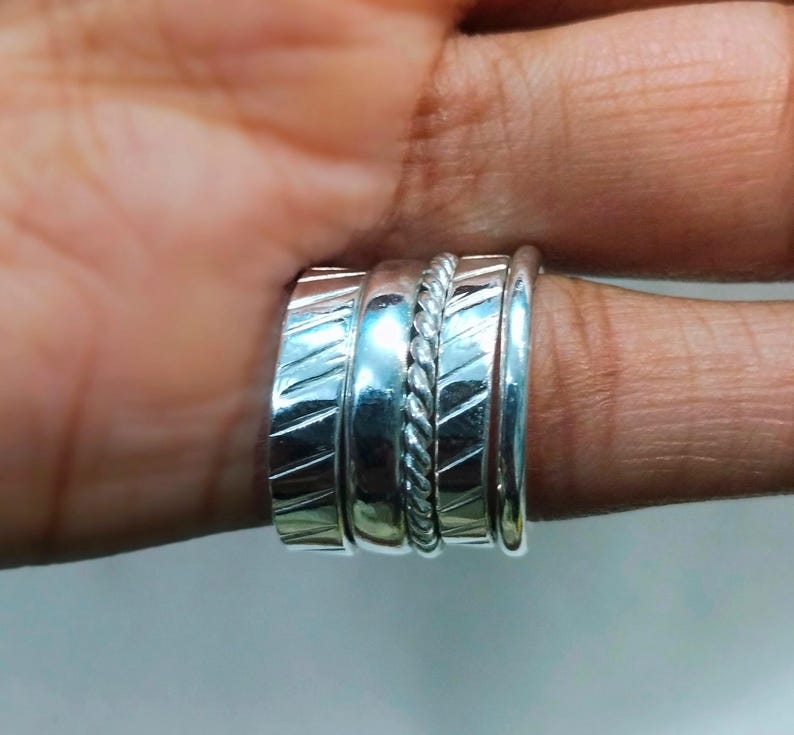 925 Sterling Silver Stacking Rings Set: Twisted & Dotted Designer Bands ...