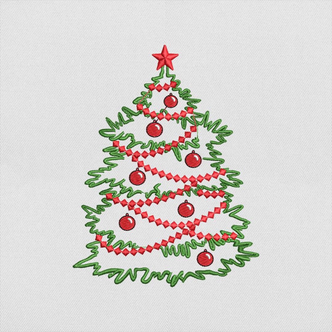 Christmas Tree Embroidery Design, Festive Holiday Tree With Ornaments ...