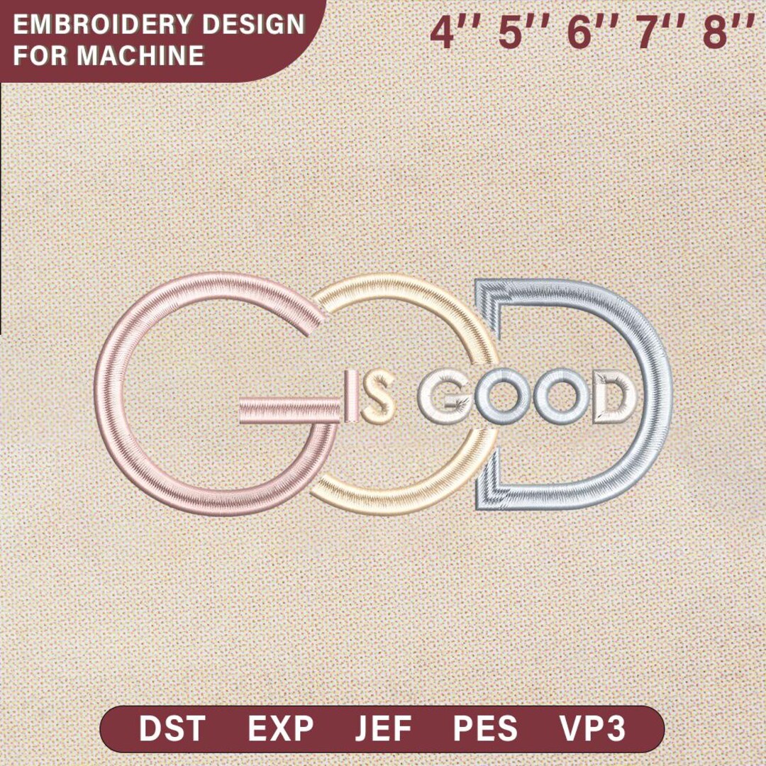 God is Good Embroidery Design, Minimal Christian Faith Typography With ...
