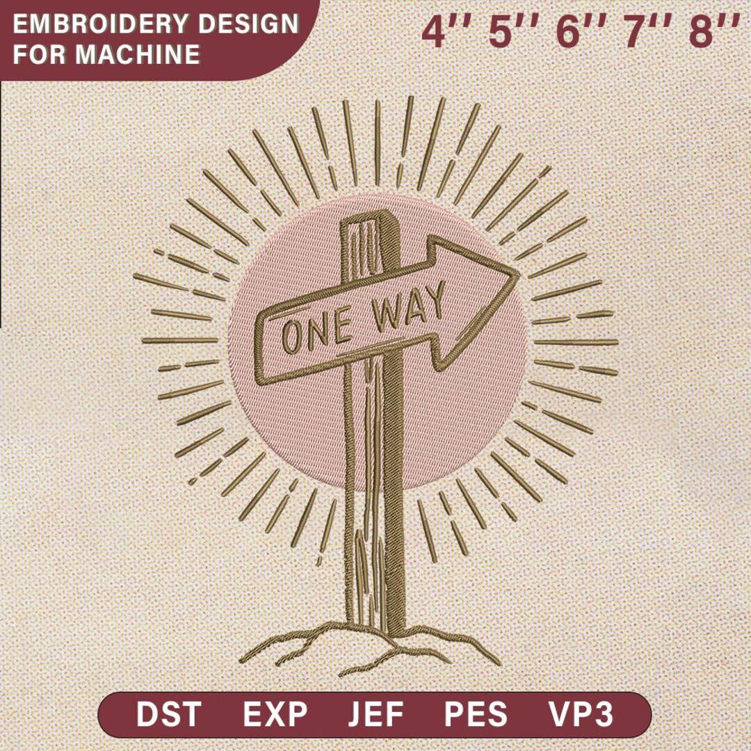 One Way Cross Signpost Embroidery Machine File, Religious Direction ...