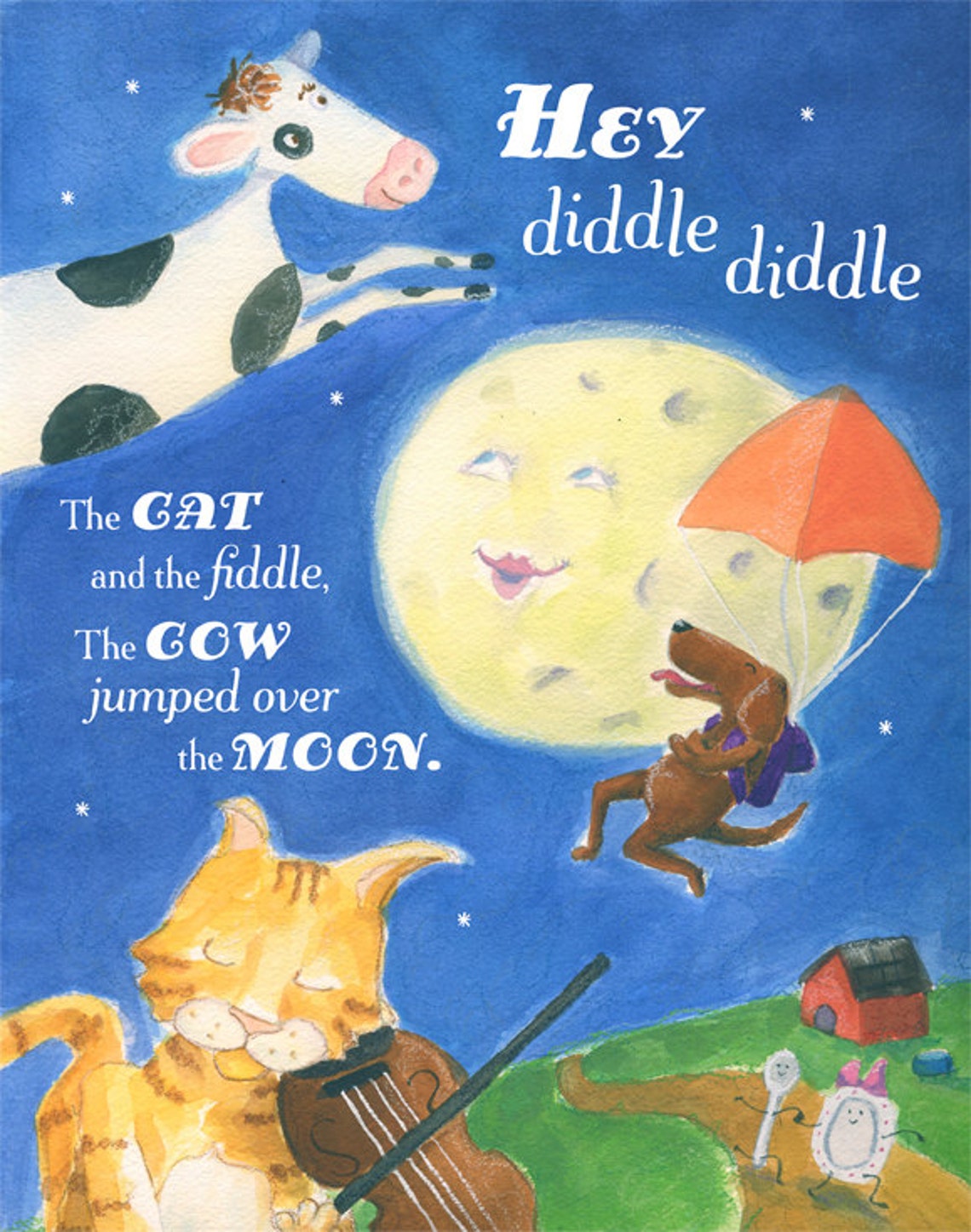 Hey Diddle Diddle Cat Fiddle, Nursery Rhyme, Nursery Art, Children's ... Hey Diddle Diddle Cat Fiddle, Nursery Rhyme, Nursery Art, Children's ...