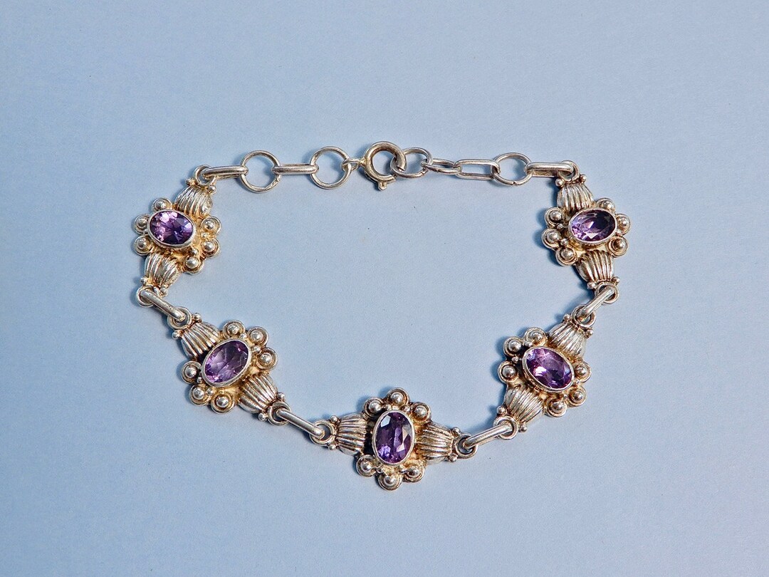 Vintage FAS Sterling Amethyst Gemstone Bracelet (no. 1620) - Etsy
